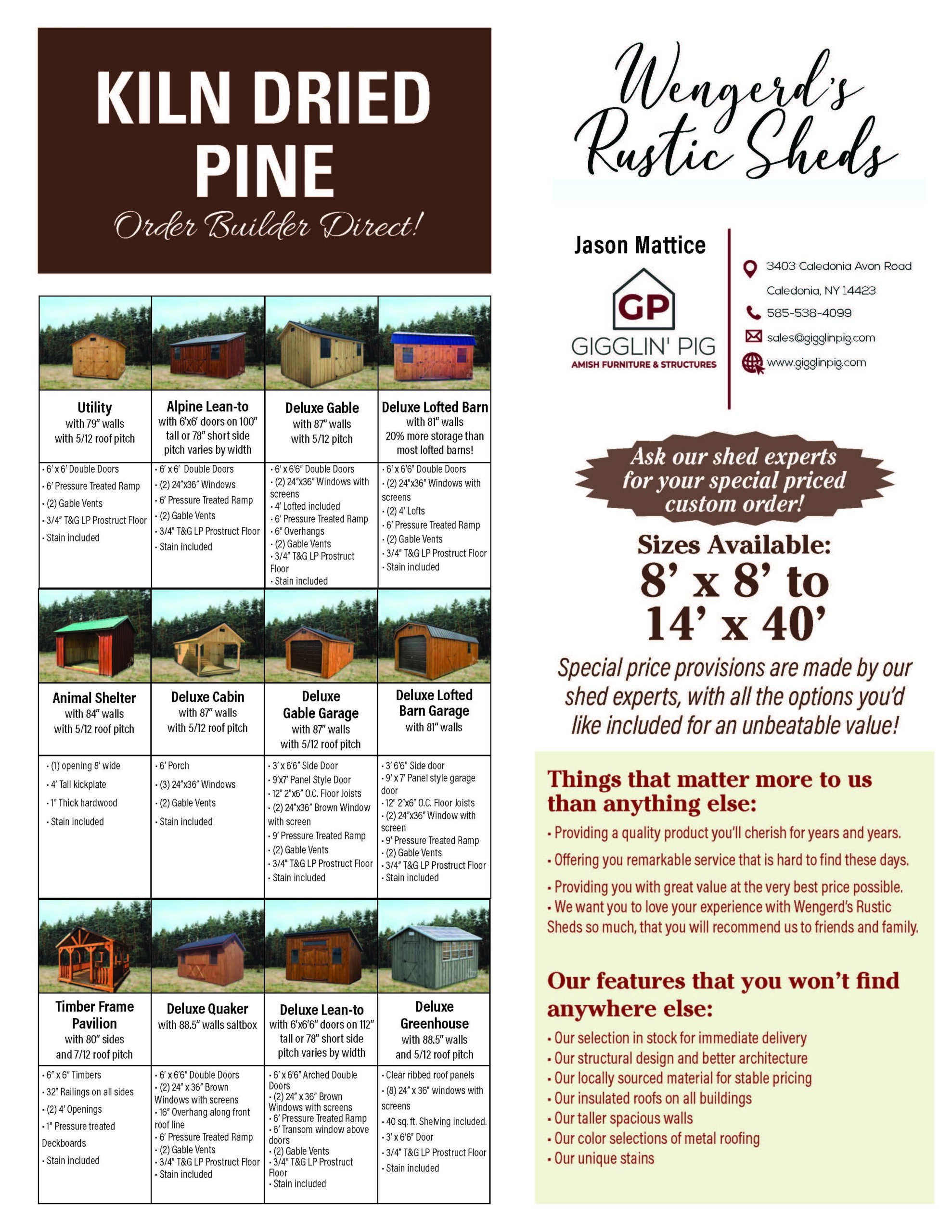 Kiln-Dried Pine Sheds In Caledonia, NY | Gigglin' Pig